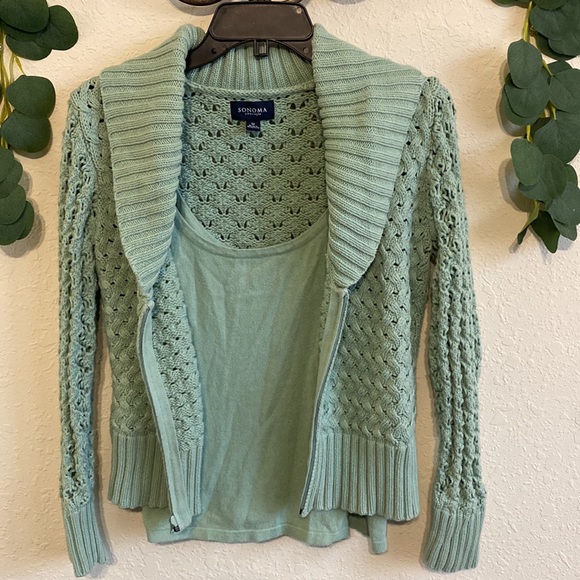 Sonoma | Sweaters | Vintage 9sy2k Green Knit Jacket With Builtin Tank ...